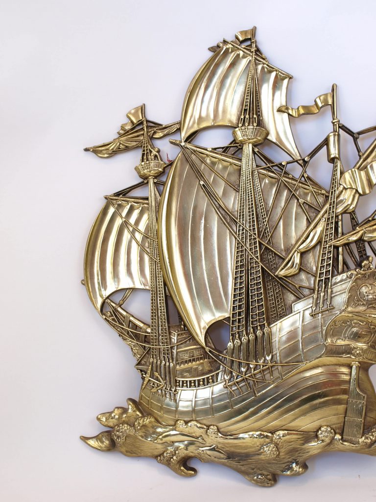 Vintage 60s Huge Pirate Ship Gold Wall Hanging Syroco Homco Hollywood