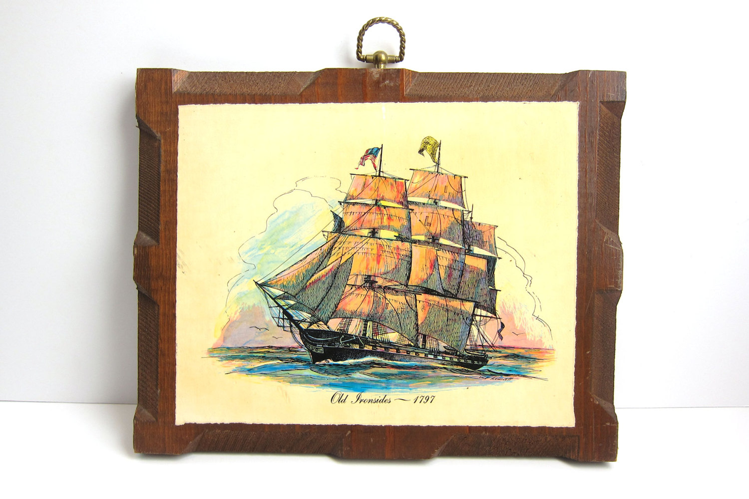 Vintage Nautical Sailing Clipper Ship Wood Plaque - Old Ironsides 1797 ...