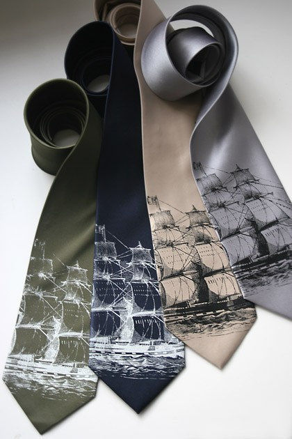 Nautical Print Tie, Boat Tie. Sailing Ship Necktie Tall Ship Printed ...