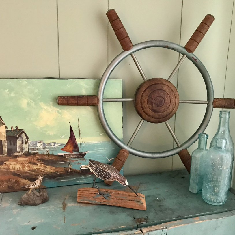 Vintage Ships Wheel Steering Wheel Fisherman Decor Seafood Restaurant ...