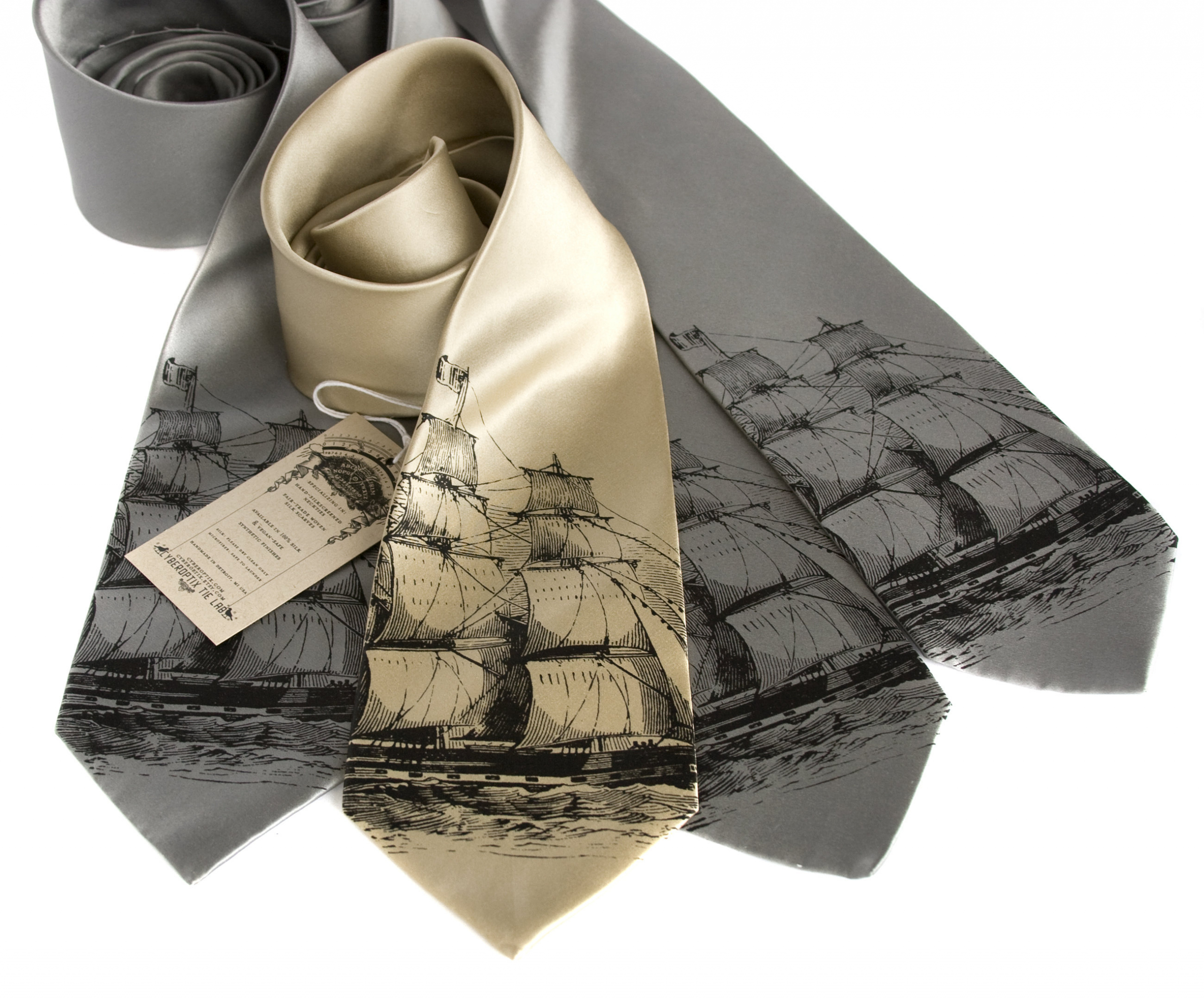 Nautical Print Tie, Boat Tie. Sailing Ship Necktie Tall Ship Printed ...