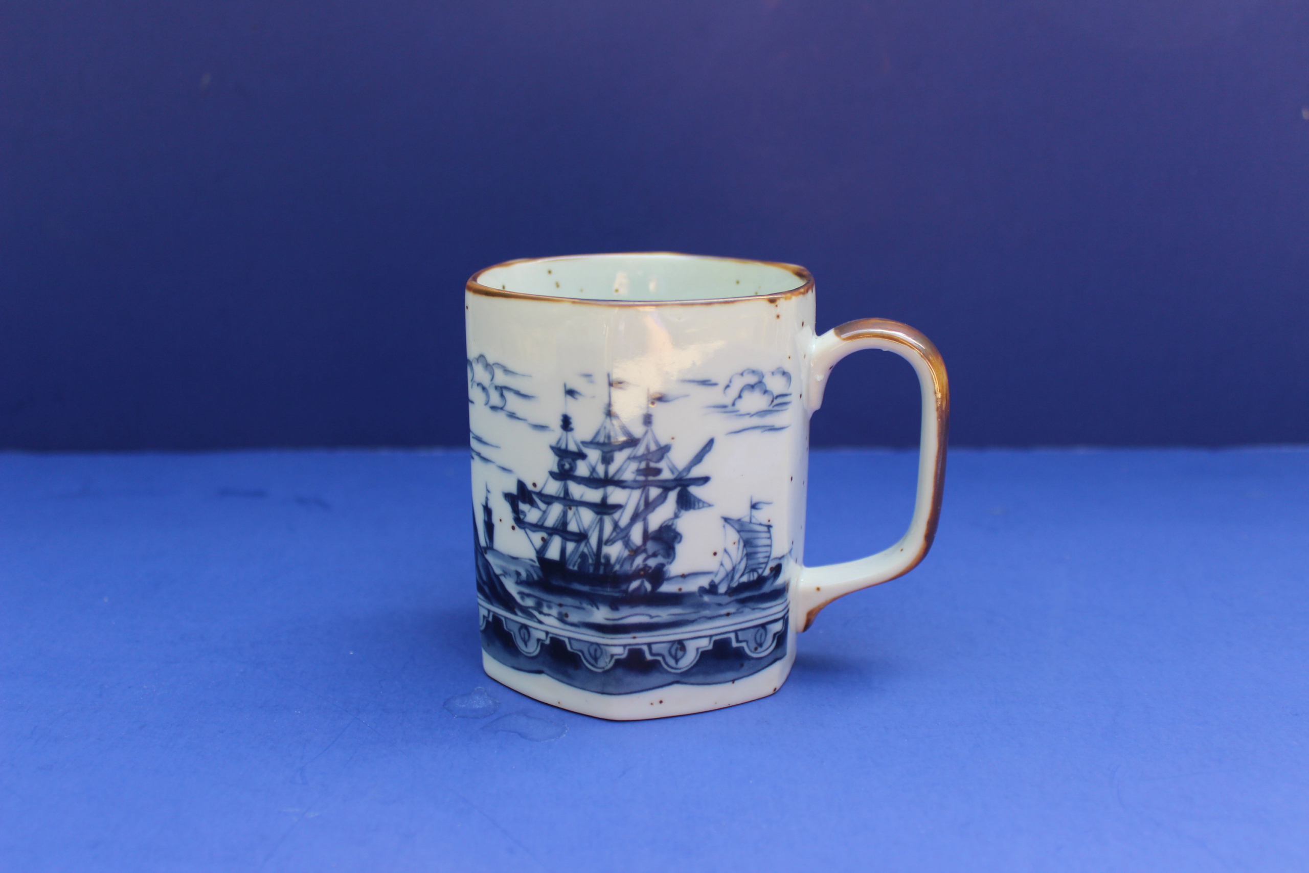 VIntage Schooner Stoneware Hexagonal Shaped Coffe Mug With Brown ...