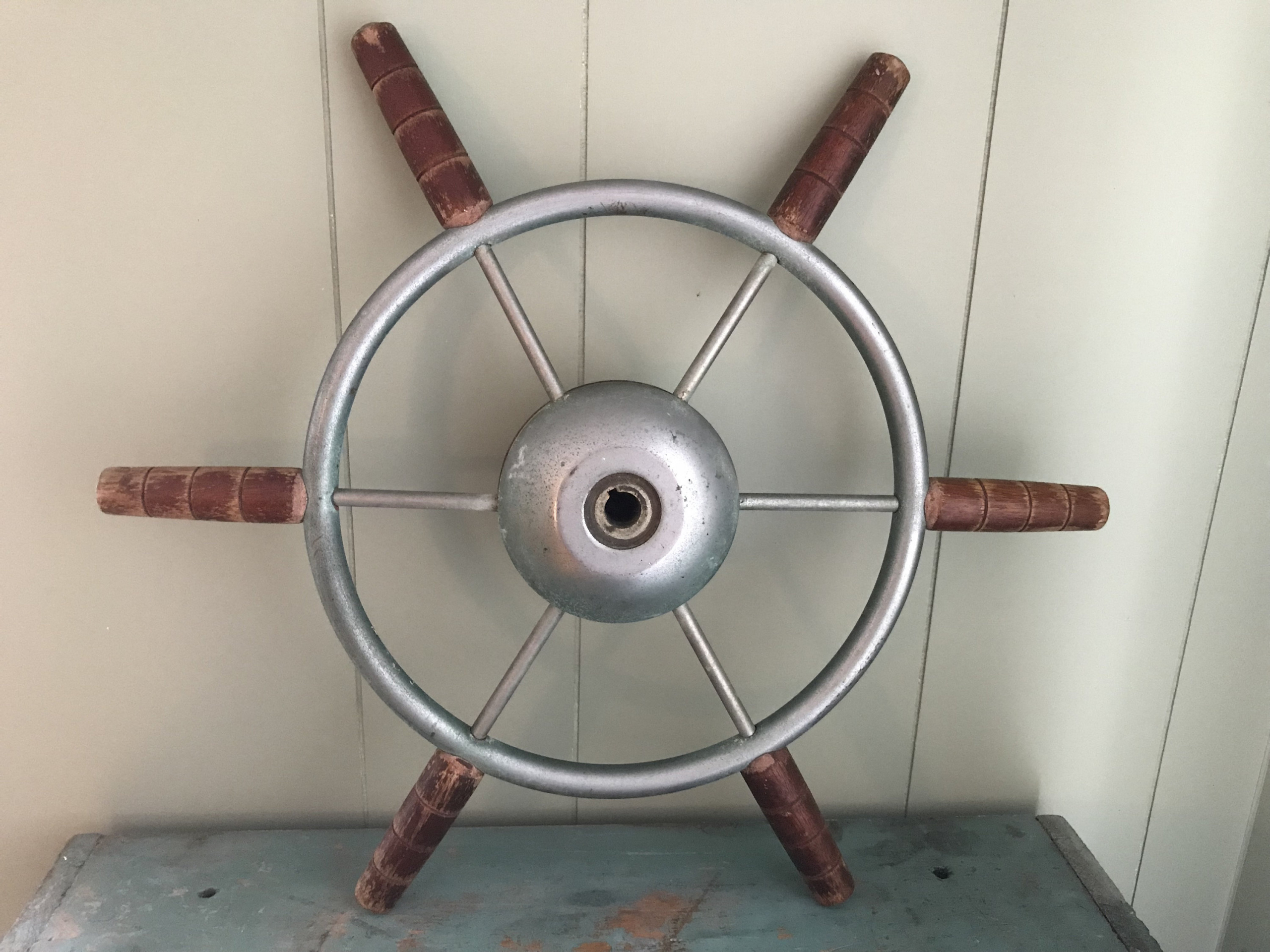 Vintage Ships Wheel Steering Wheel Fisherman Decor Seafood Restaurant ...