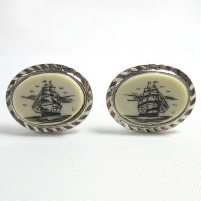 Vintage Ship Cuff Links Sailing Ships Resin Silver Metal Cufflinks ...