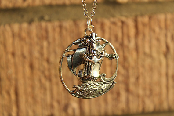Sailing Ship Necklace, Anchor Charm, Pirate Ship Pendant, Antique ...