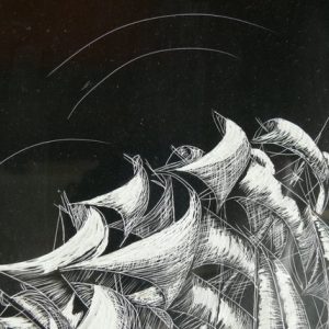 Scratchboard Original Schooner Sailing Ship Drawing, Matted and Framed ...