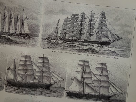 SAILING SHIPS old print 1905 original antique pictures of tall ship barque brig schooners ...