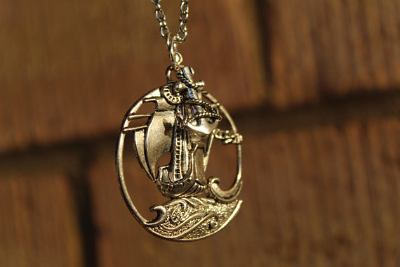 Sailing Ship Necklace, Anchor Charm, Pirate Ship Pendant, Antique ...