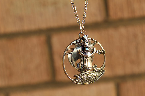 Sailing Ship Necklace, Anchor Charm, Pirate Ship Pendant, Antique ...