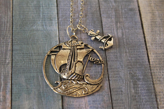 Sailing Ship Necklace, Anchor Charm, Pirate Ship Pendant, Antique ...
