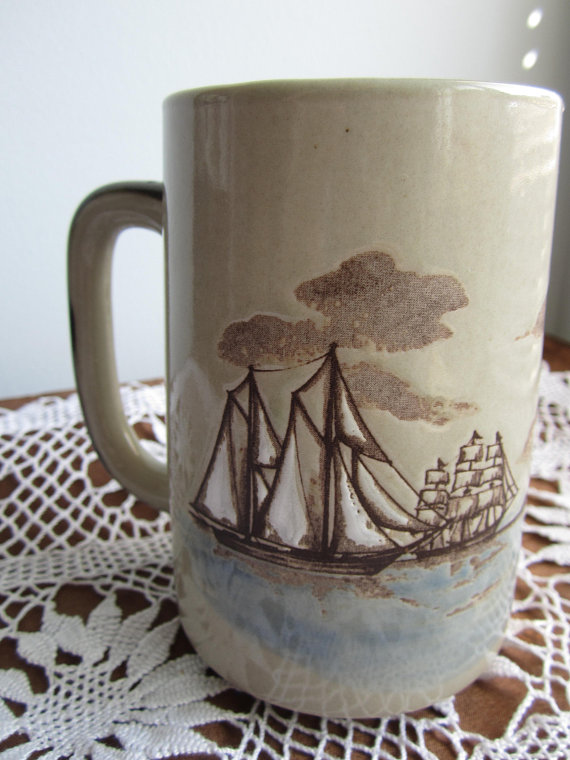 OTAGIRI MUG, almost 5 inches tall, tall ship, schooner, sailing ship ...