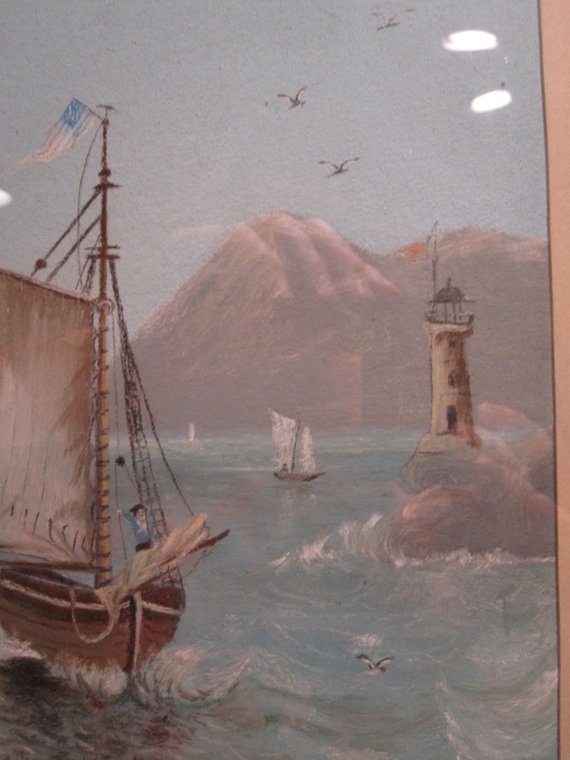 ANTIQUE AMERICAN FLAG folk art painting 1884 chicago schooner ...