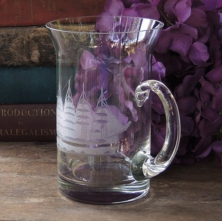 Crystal Clear Etched Large Beer Mug Tankard Schooner Ship Glass Mug ...