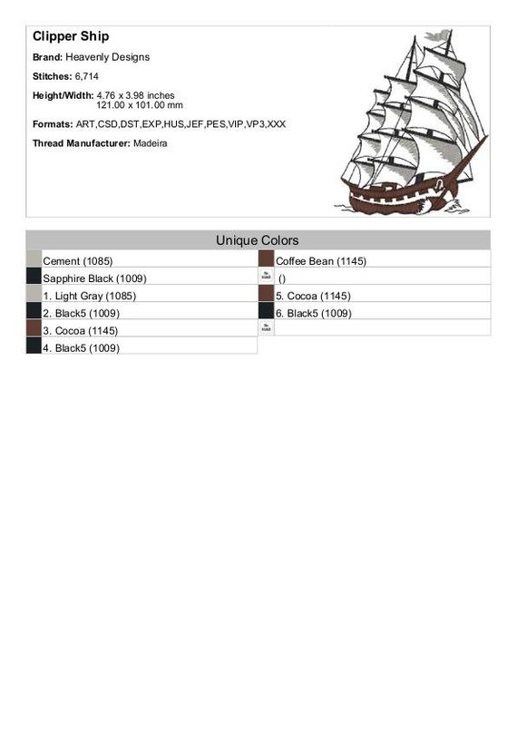 Clipper Ship - Machine Embroidery Design, Embroidery Patterns ...
