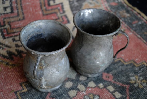 Vintage Tin Metal Pot, Metal Tankard, Stoup, Pannikin, Decorative Metal ...