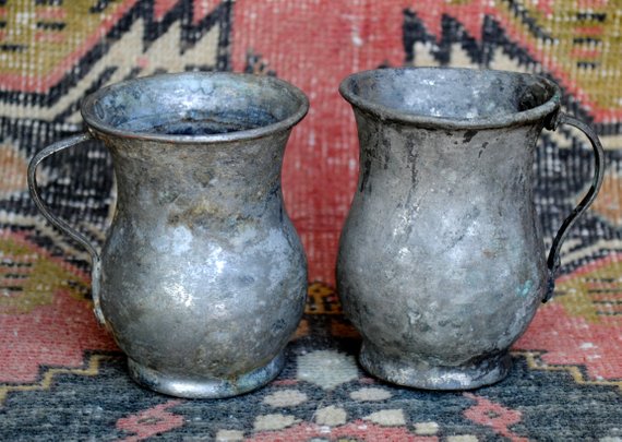 Vintage Tin Metal Pot, Metal Tankard, Stoup, Pannikin, Decorative Metal ...