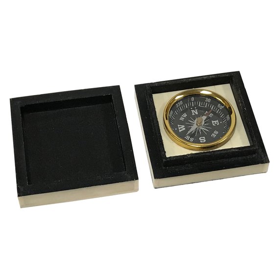 Compass Rose Engraved Vintage Scrimshaw Ox Bone Compass Box with Inlaid ...