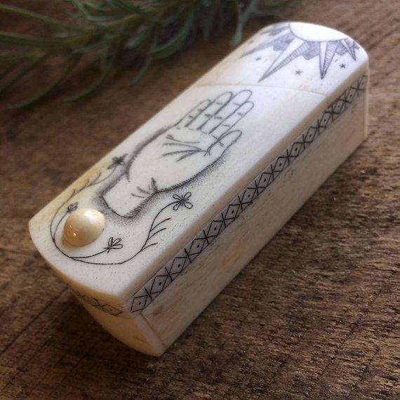 Patience: hand-engraved scrimshaw bone puzzle box 2 | Schooner Chandlery