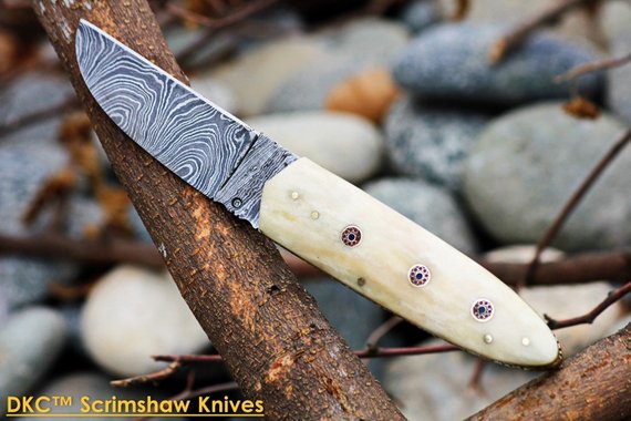 DKC-614 bassman bone Damascus Bass Fishing Folding Pocket Knife 5 ...