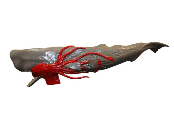 Sperm Whale and Giant Squid Wood Carved Wall Replica Moby Dick Melville ...