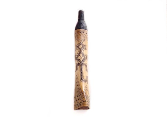 Vintage African Scrimshaw Bone Snuff Bottle with Carved Wood Stopper ...