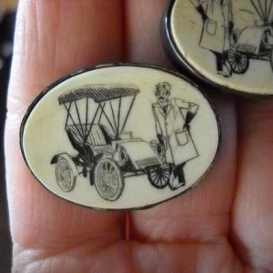 Scrimshaw look Cufflinks of old model car and driver | Schooner Chandlery