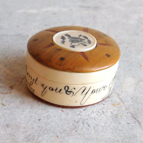 Vintage Artek Faux Scrimshaw and Wood Tiny Trinket Box - Hand-Crafted ...