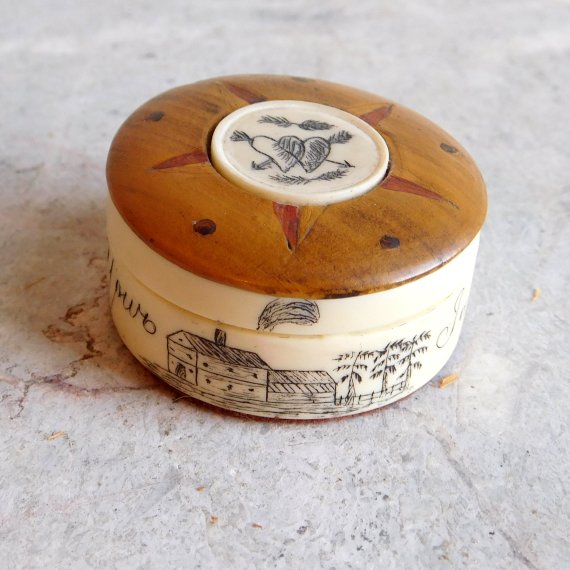 Vintage Artek Faux Scrimshaw and Wood Tiny Trinket Box - Hand-Crafted ...