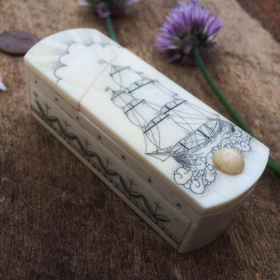 Homeward Bound: hand-engraved nautical scrimshaw bone puzzle box 1 ...