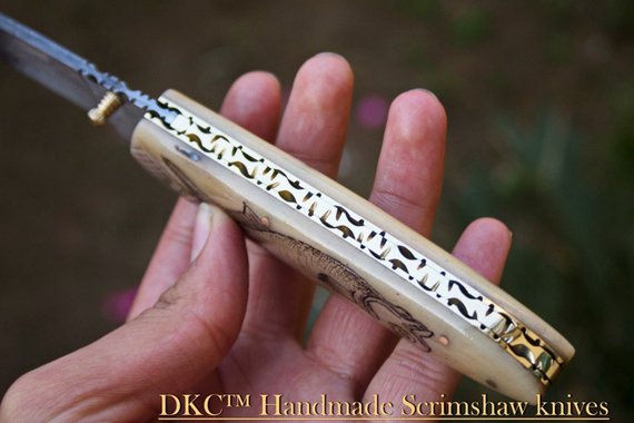 DKC-590 PILOT Fish Bone Damascus Folding Pocket Knife by dkc knives tm ...