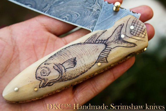 DKC-590 PILOT Fish Bone Damascus Folding Pocket Knife by dkc knives tm ...