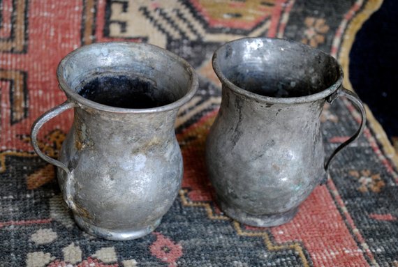 Vintage Tin Metal Pot, Metal Tankard, Stoup, Pannikin, Decorative Metal ...