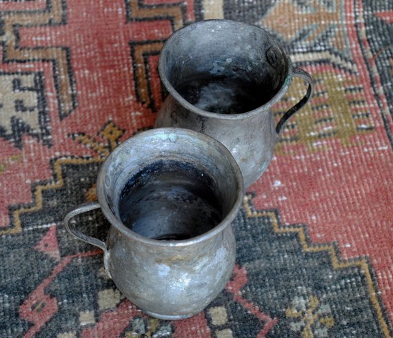 Vintage Tin Metal Pot, Metal Tankard, Stoup, Pannikin, Decorative Metal ...