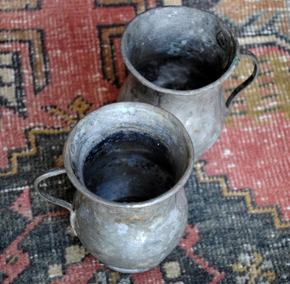 Vintage Tin Metal Pot, Metal Tankard, Stoup, Pannikin, Decorative Metal ...