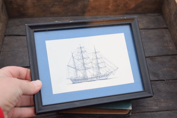 Sailing Schooner, Framed Art, Schooner Art, Boat Art, Black Frame, Blue ...