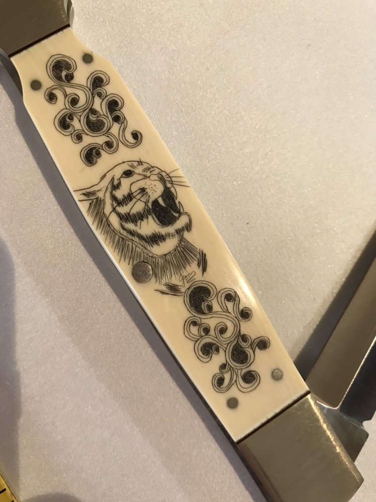 Brad Embry Scrimshaw Folding Dagger Knife Folder | Schooner Chandlery