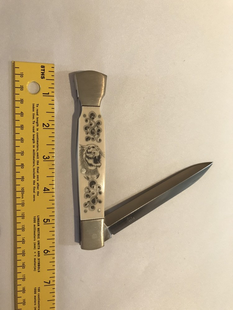 Brad Embry Scrimshaw Folding Dagger Knife Folder | Schooner Chandlery
