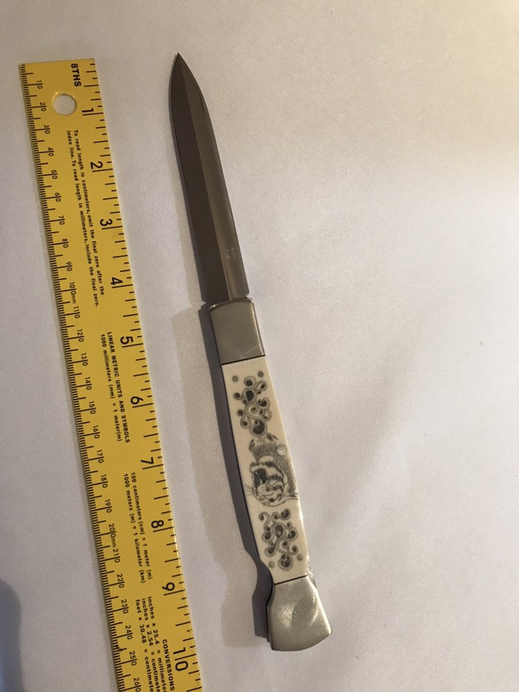 Brad Embry Scrimshaw Folding Dagger Knife Folder | Schooner Chandlery