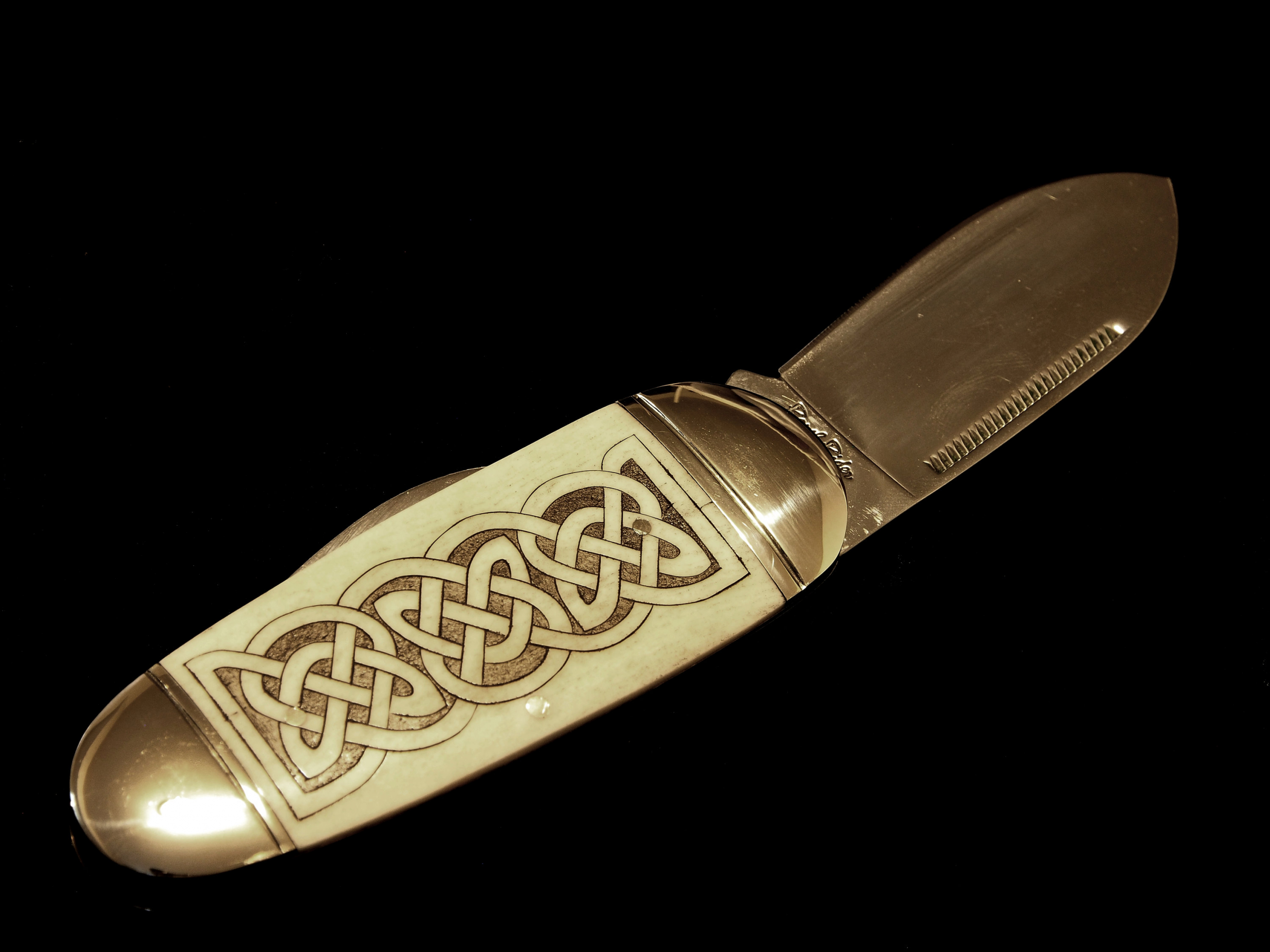 Custom pocket knife Hand Engraved Scrimshaw bone handle - personalize ...