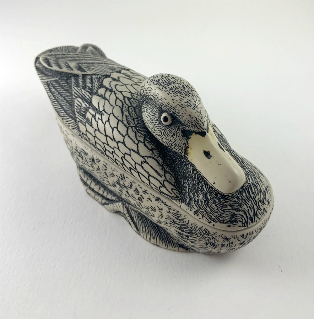 SCRIMSHAW DUCK BOX, Vintage Duck Trinket Box | Schooner Chandlery