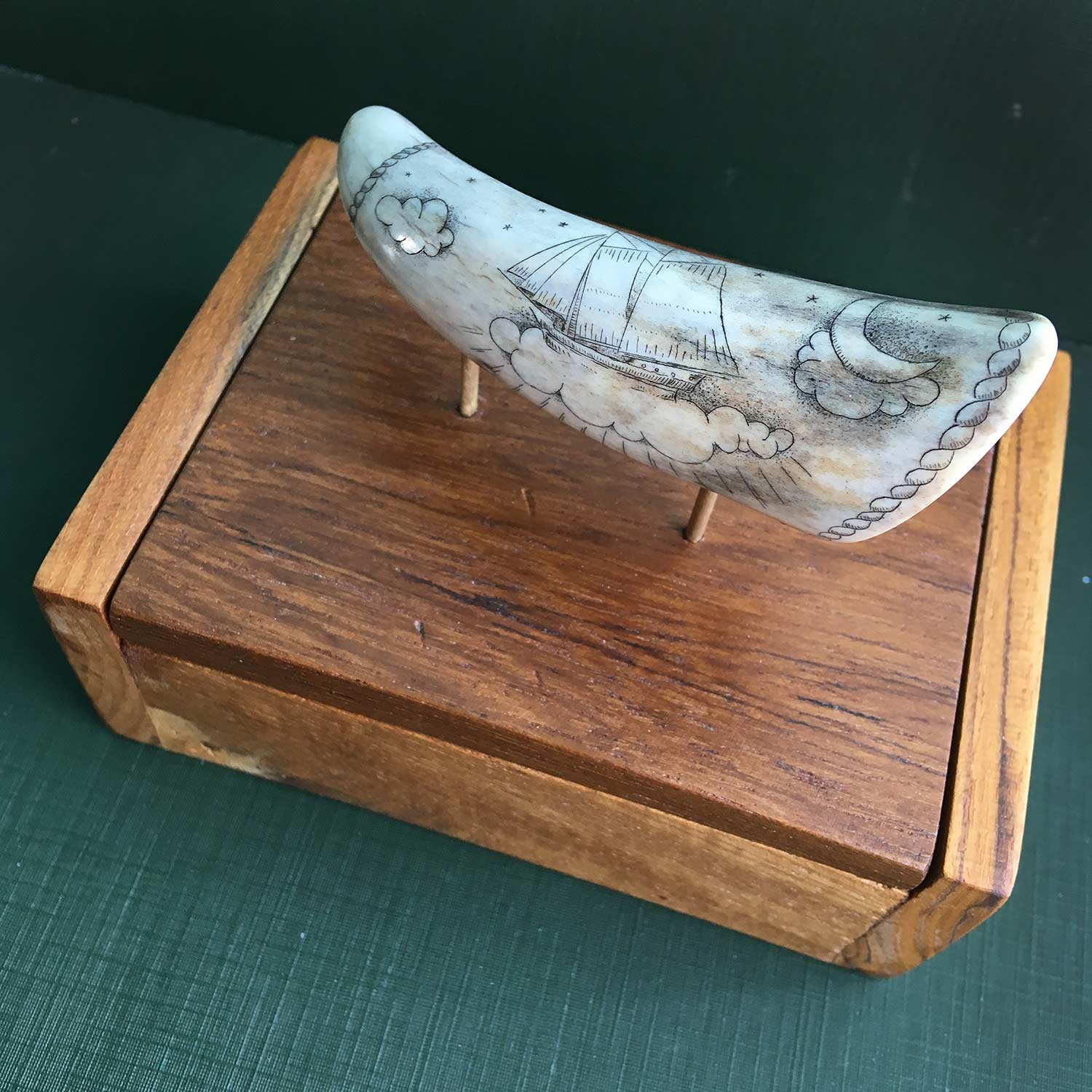 Dreaming Away: hand-engraved deer antler scrimshaw on teak hardwood ...