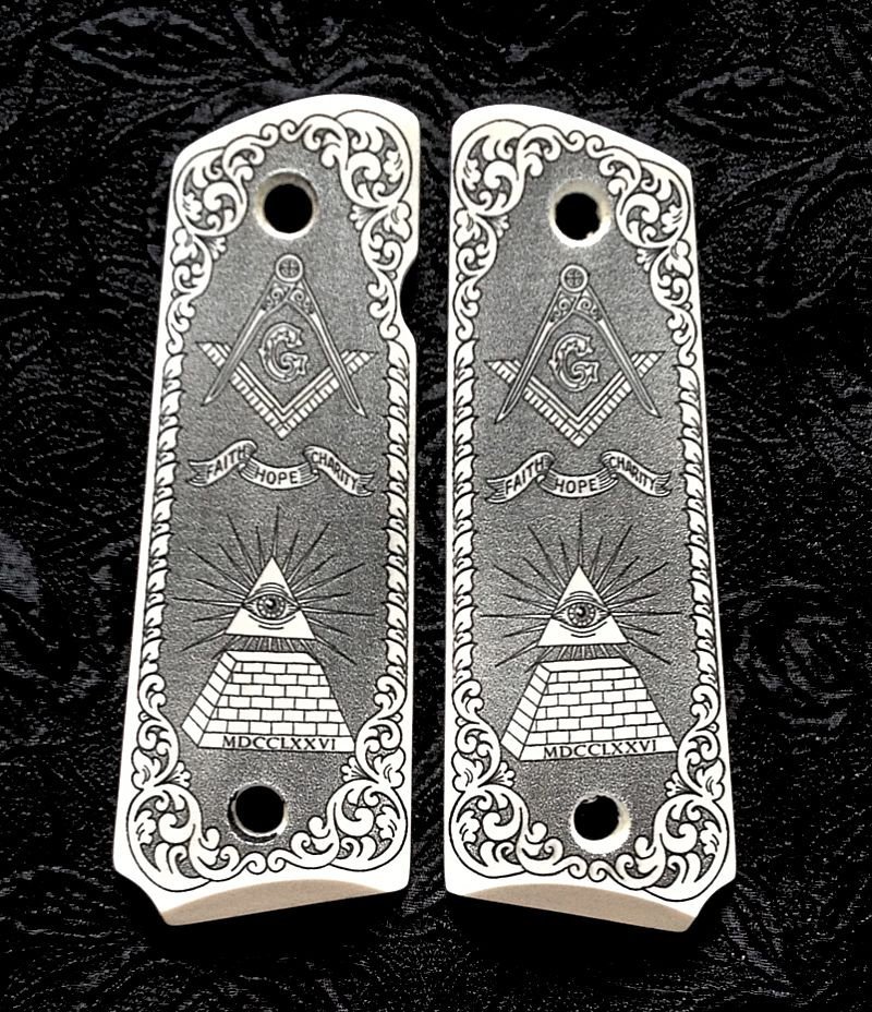 Colt 1911 custom ivory scrimshaw grips Masonic All Seeing Eye Free ...