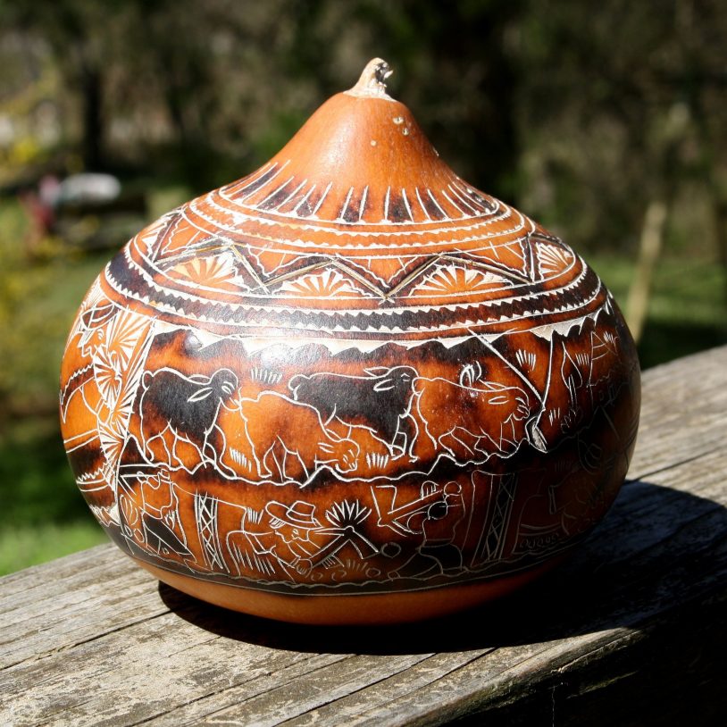 Peru, Gourd, Handmade, Peruvian, Carved, Box, Etched, Vintage, Decor ...