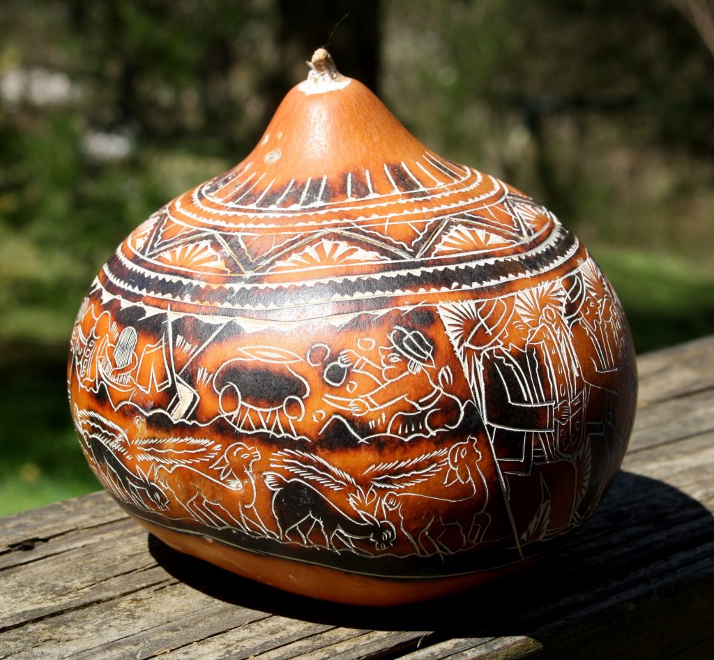Peru, Gourd, Handmade, Peruvian, Carved, Box, Etched, Vintage, Decor ...