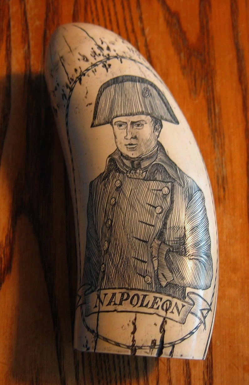 SPERM WHALE Tooth Faux (resin) Huge Portrait of NAPOLEON plus Gun Crew ...