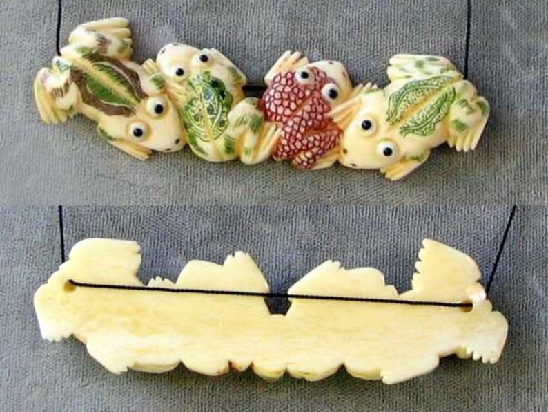 Carved Multi-Hue Frogs - Centerpiece Bead Pendant 4113 | Schooner Chandlery