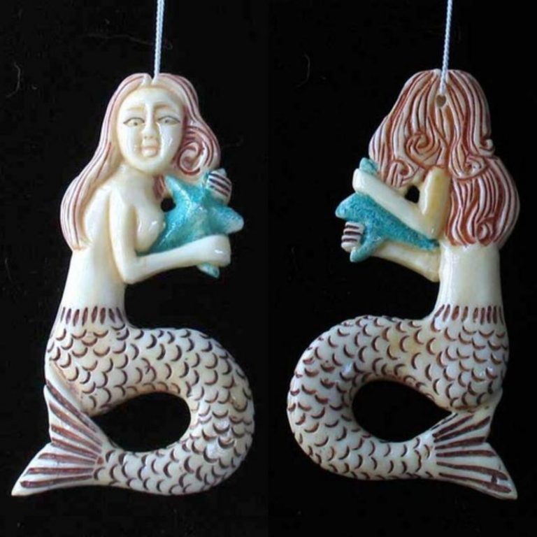Scrimshaw Mermaid with Starfish Centerpiece Bead 10404E | Schooner ...