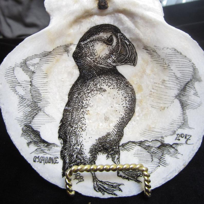 Atlantic Puffin on Maine Scallop Shell | Schooner Chandlery