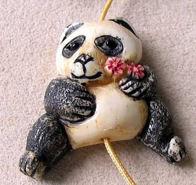 Adorable Hand Carved Panda Centerpiece Bead 10575C | Schooner Chandlery
