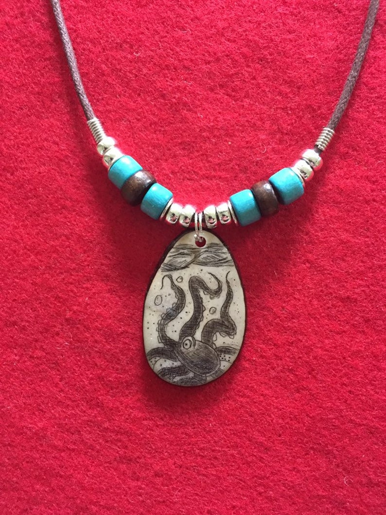 Octopus scrimshaw tegua necklace | Schooner Chandlery